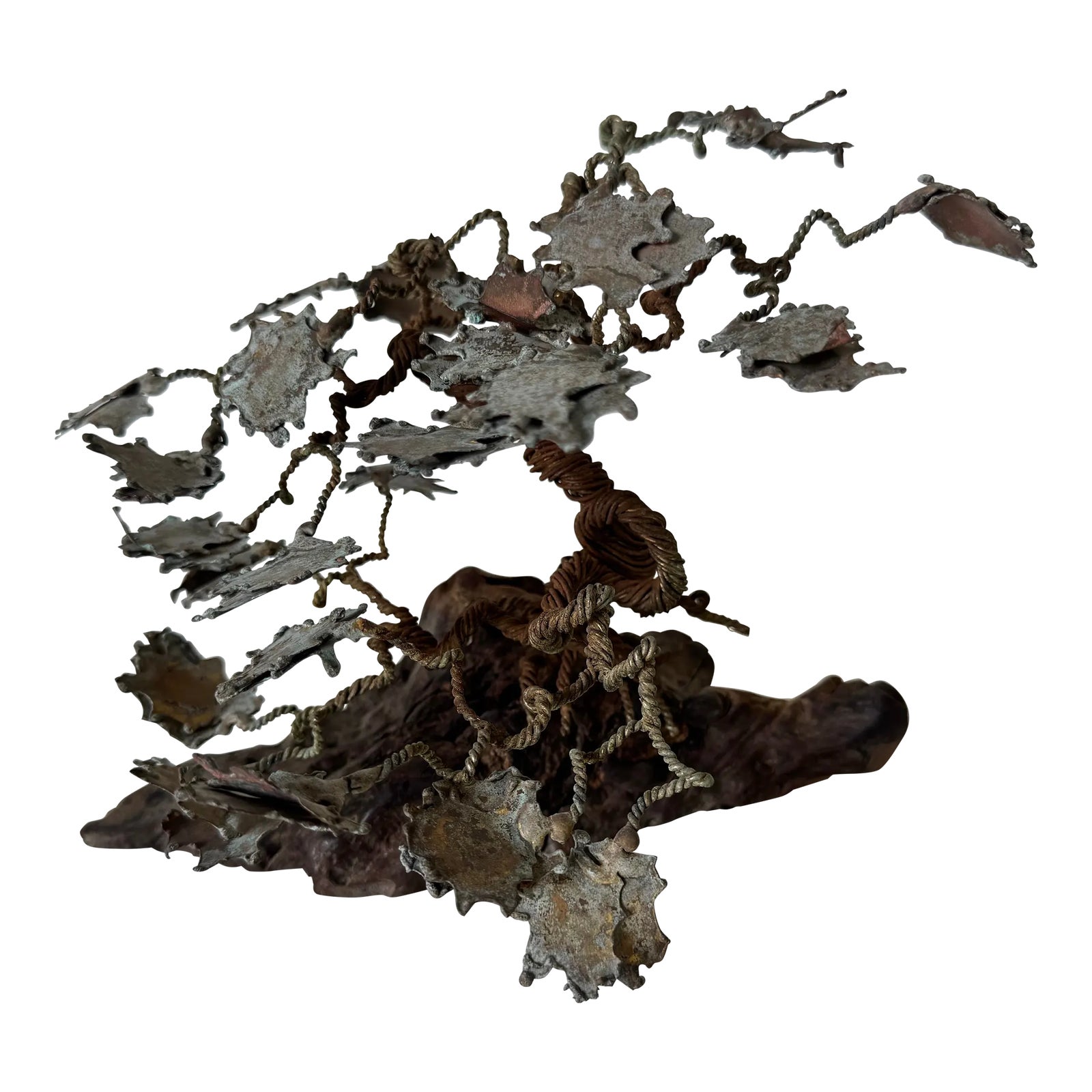 1970’s Vintage Brutalist Wire and Metal Tree Sculpture on Driftwood ...