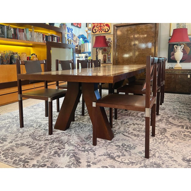 Zele "Marcus & Alexis" Dining Chairs in Leather, Stainless and Wood ...