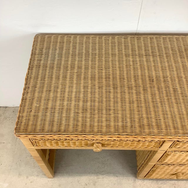 Boho Modern Wicker Writing Desk | Chairish