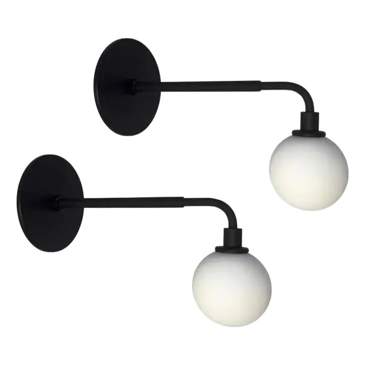 Pair of Long Bent Arm Sconces by Research.Lighting, Black, Glass, Mid ...