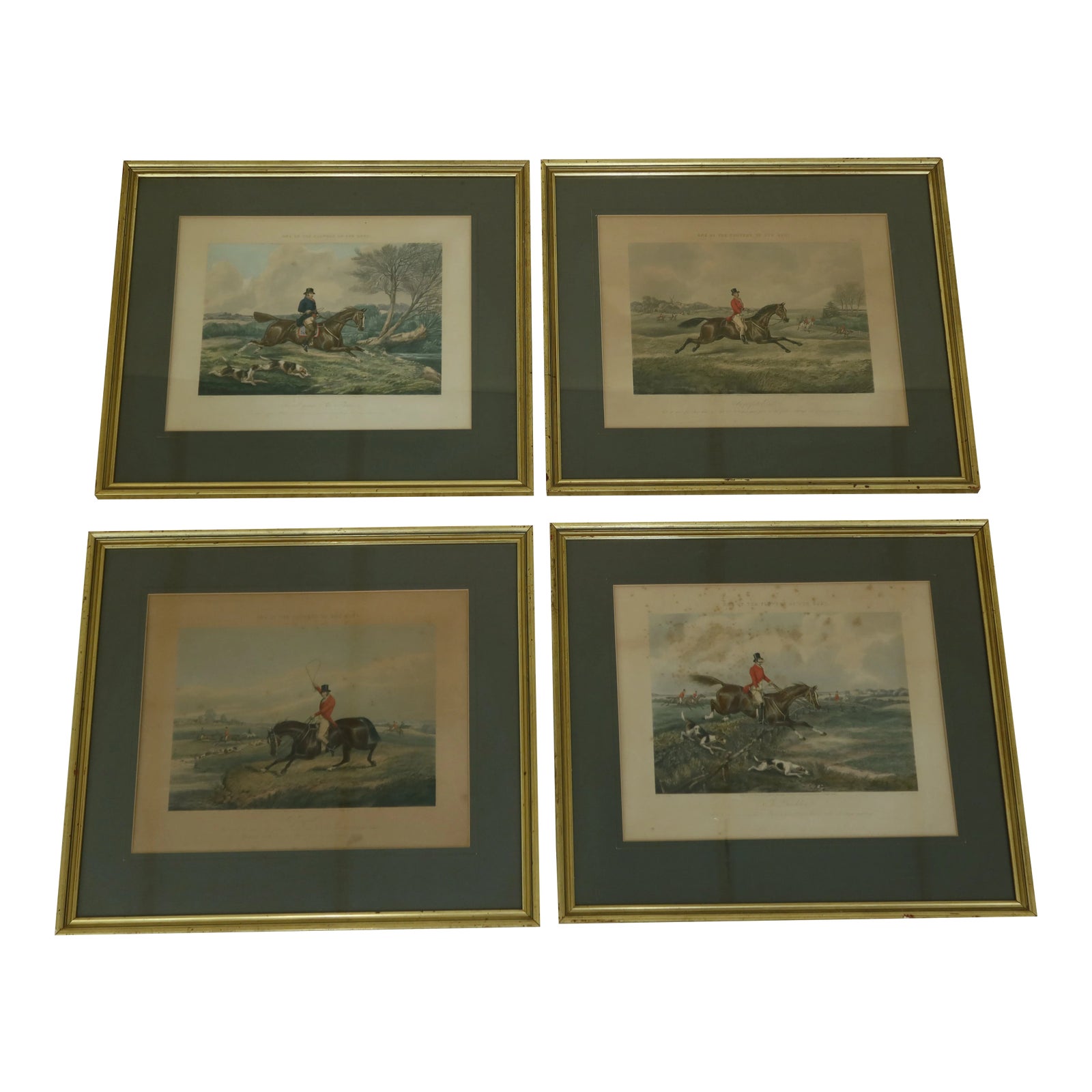 Set of 4 English R. Ackerman Hunt Scene Engravings | Chairish