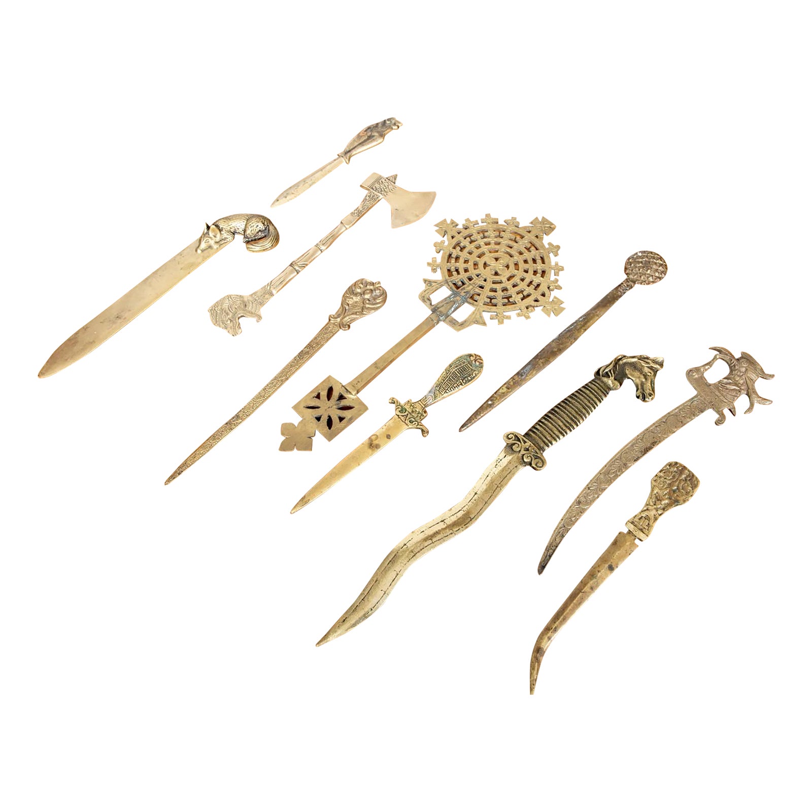 Collection of Vintage Brass Ornate Letter Openers- Set of 10 | Chairish