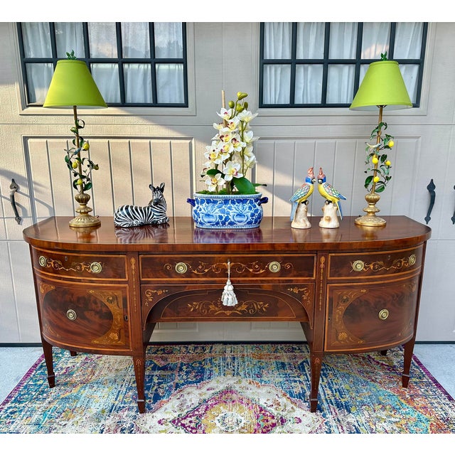 Late 19th Century Large Antique English Bow Front Mahogany Inlaid ...