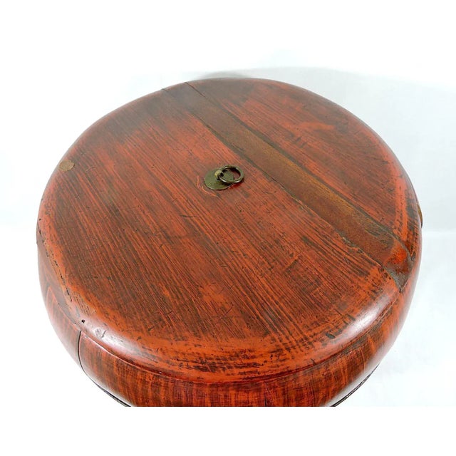 Antique Chinese Round Elm Wood Storage Box / Container With Antiquities ...