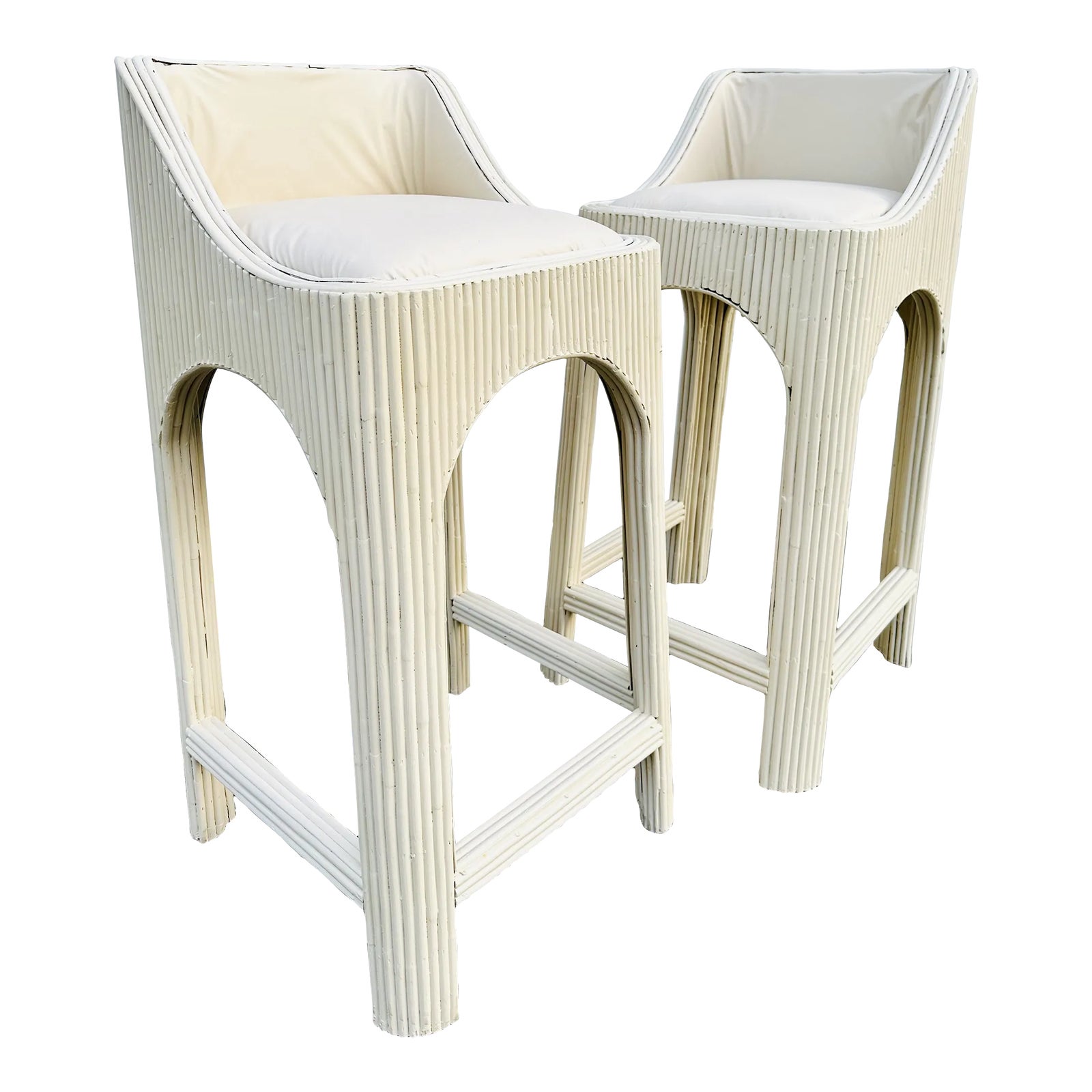 Pencil Reed Barstools- Pair | Chairish
