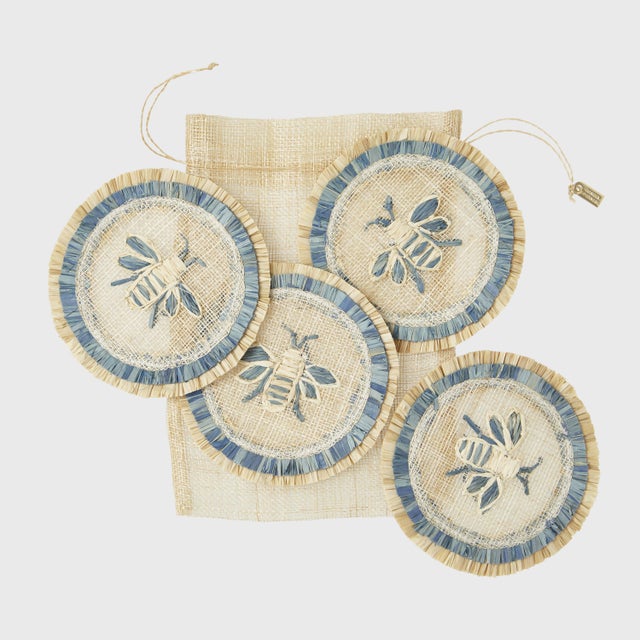 Bee Straw Coasters, Set of 4 | Chairish