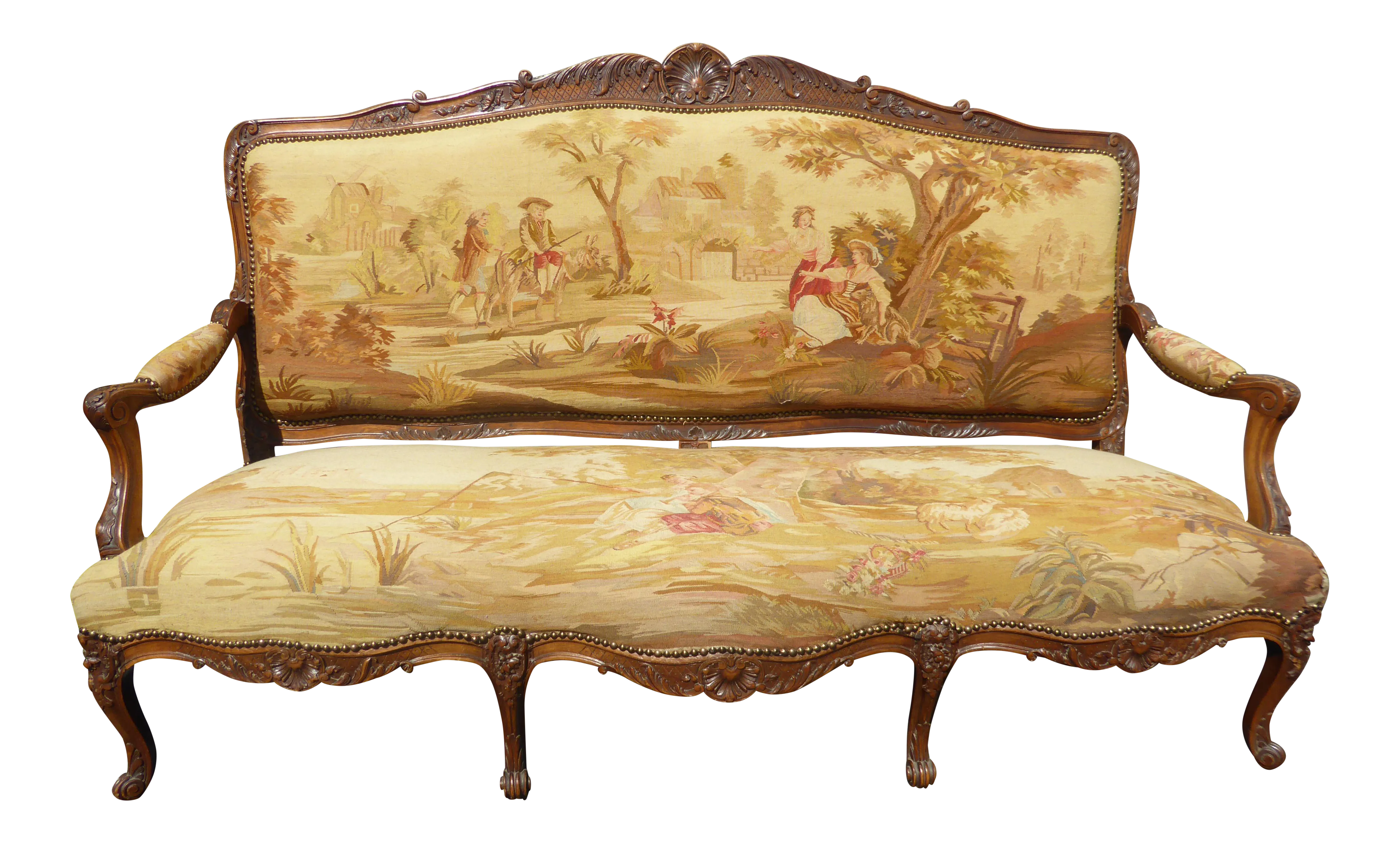Antique French Louis XV Walnut Gold Tapestry Settee Canape "Country ...