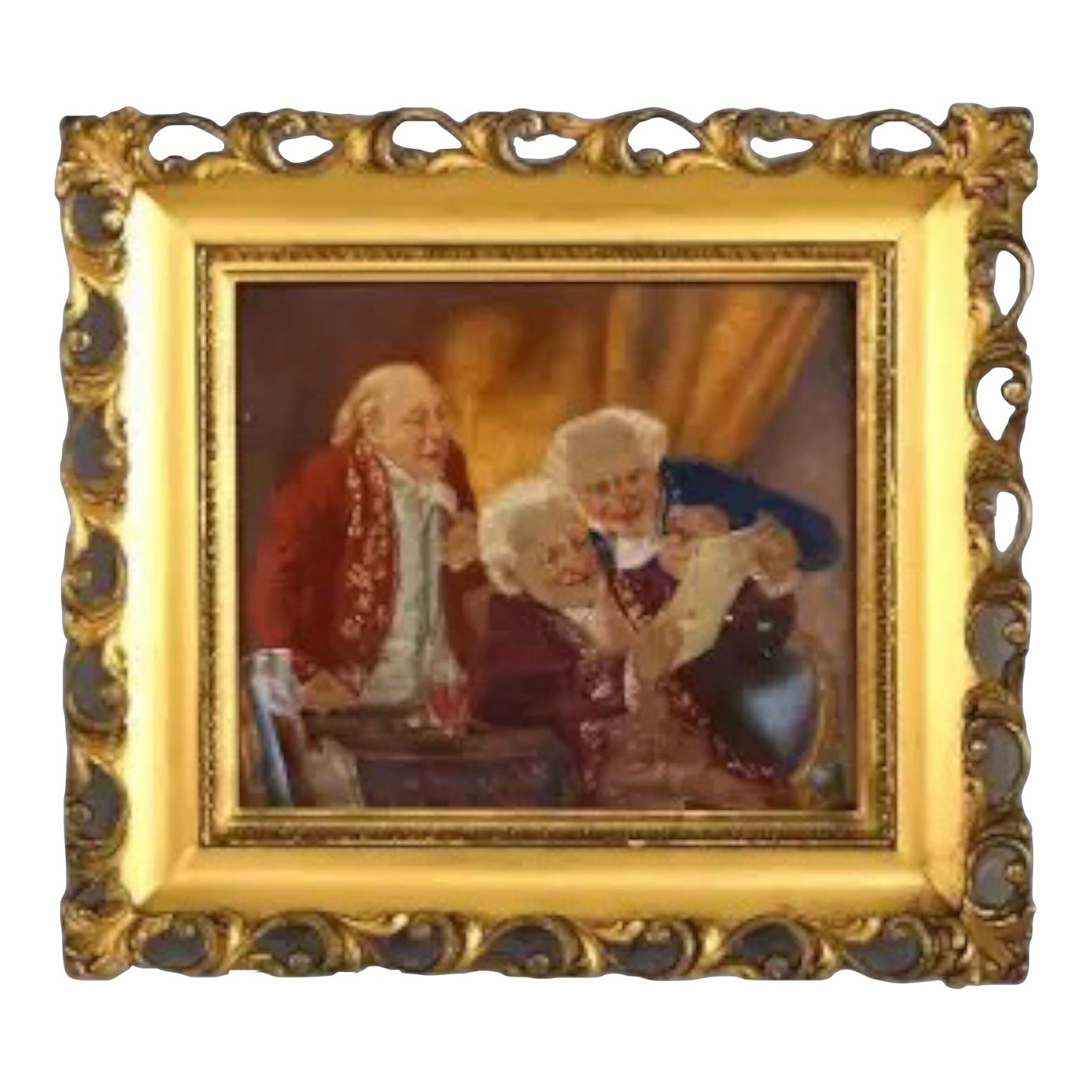 Antique Interior Genre Scene Painting on Porcelain Gilt Wood Frame 19th ...