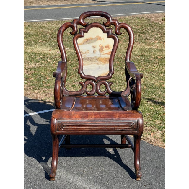 1950s Vintage Chinese Parlor Throne With Inset Marble Splat | Chairish