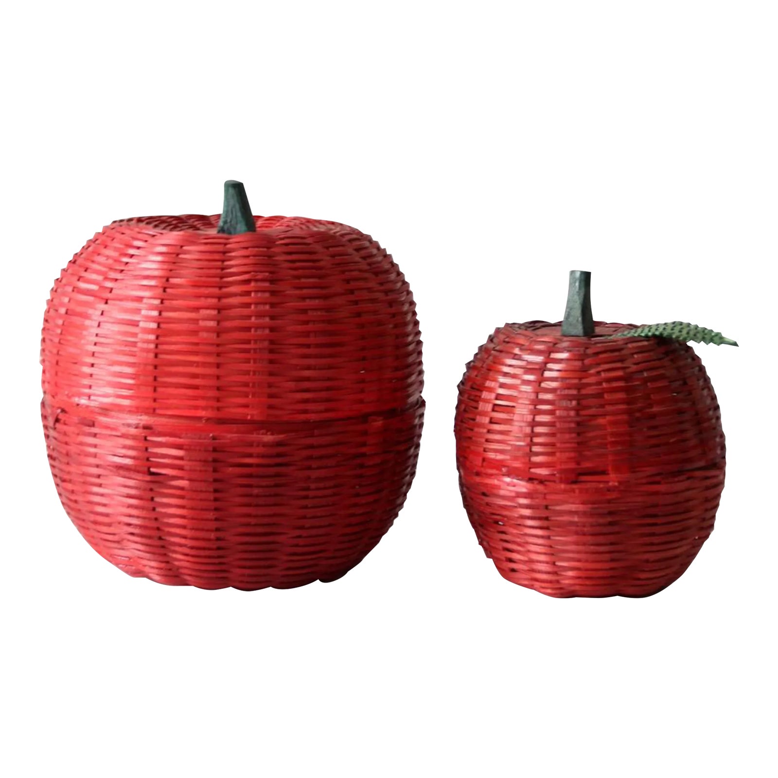 Vintage Wicker Apple Shaped Baskets Pair | Chairish