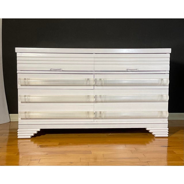 Pair Glamorous Modern Bedroom Chests White With Oversized Acrylic ...