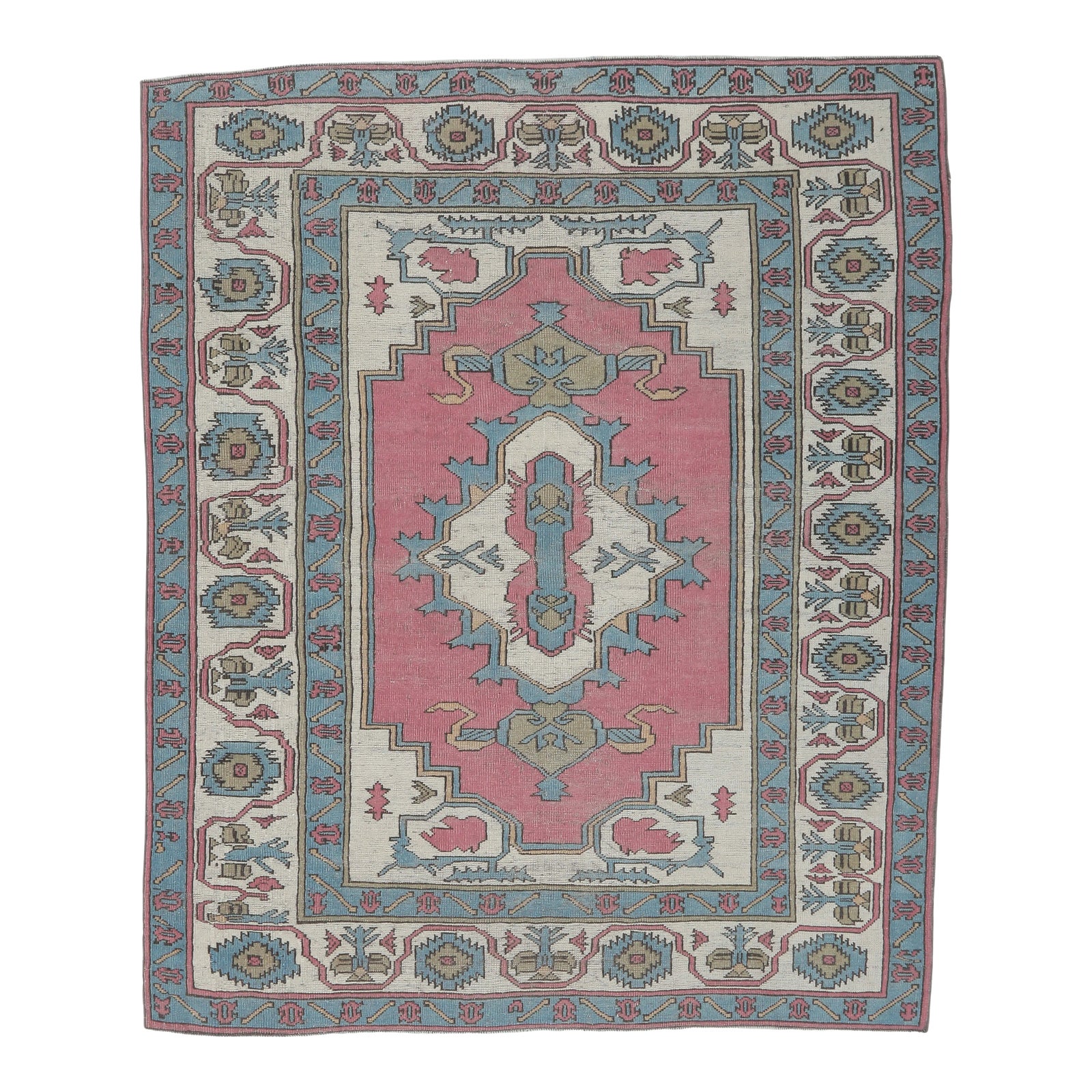 Vintage Pink Area Oushak Turkish Hand-Knotted Rug | Chairish