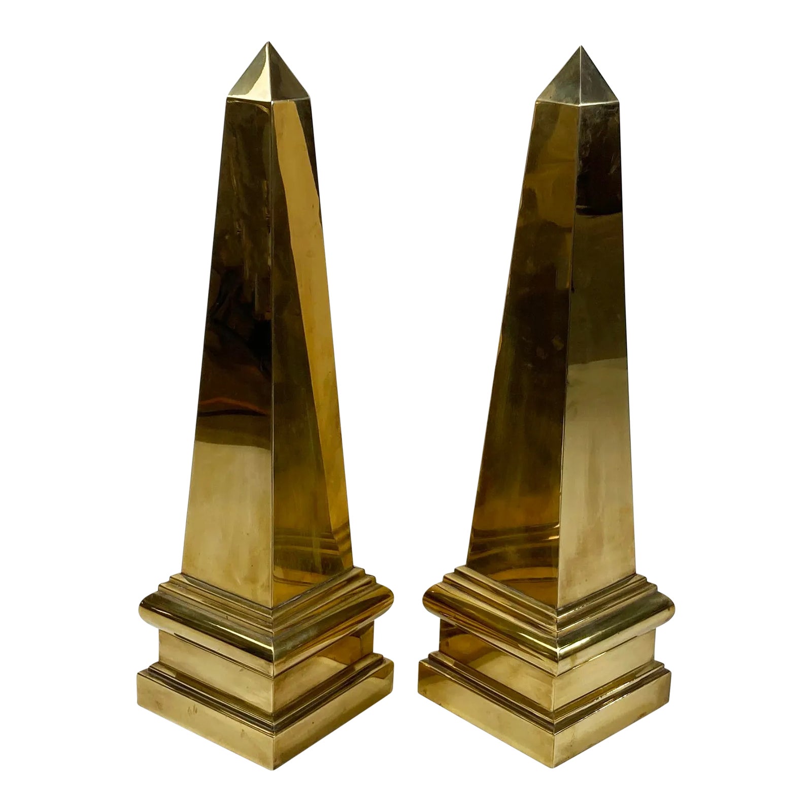 Vintage Late 20th C Grande Brass Obelisks, a Pair | Chairish