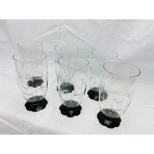 1980s Vintage Libby Etched Tea Glasses With Art Glass Flower Base, Set ...