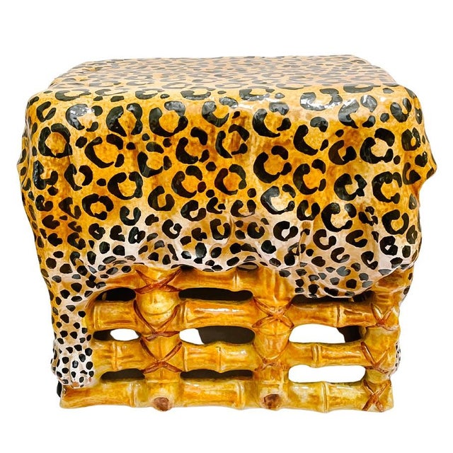 1960s Italian Glazed Terracotta Leopard Print Ottoman Stool | Chairish