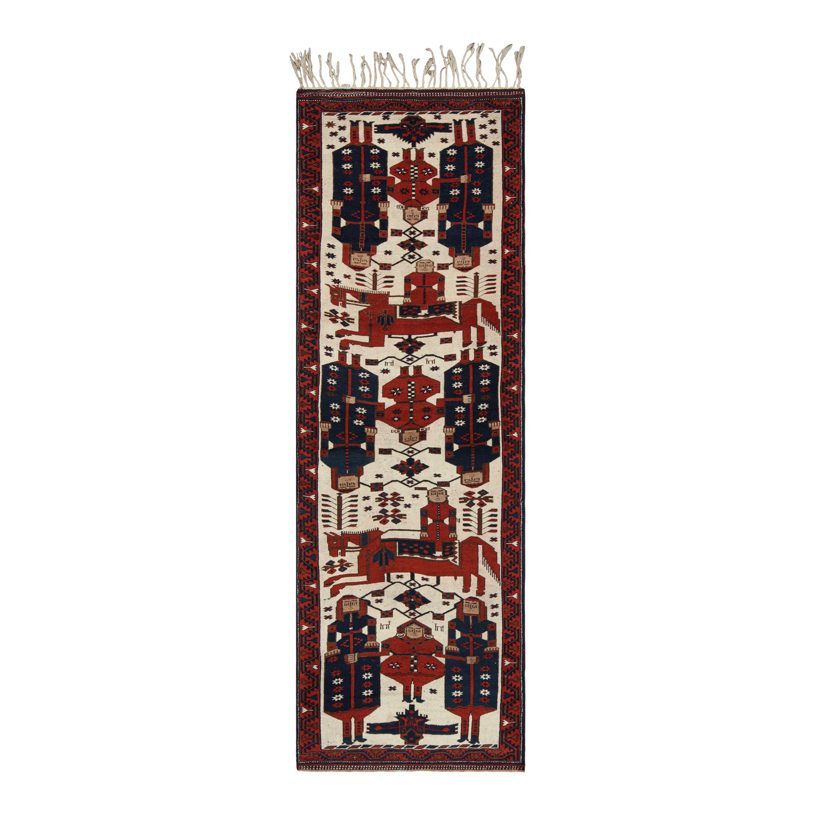 1950s Vintage Tribal Rug in Red, Blue & Beige-Brown Pictorial Folk Art ...