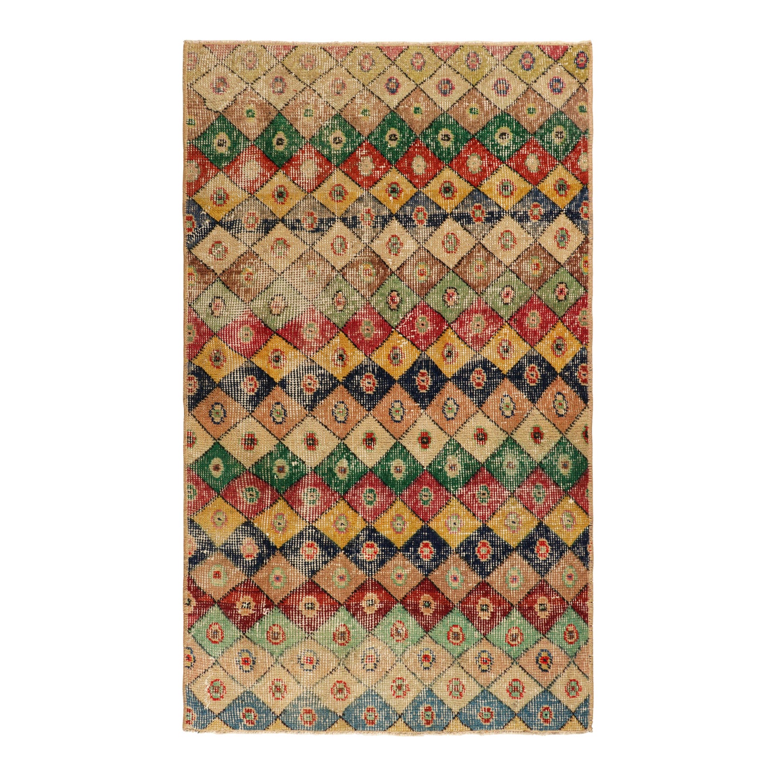 Vintage Zeki Müren Rug With Polychromatic Diamond Patterns, From Rug ...