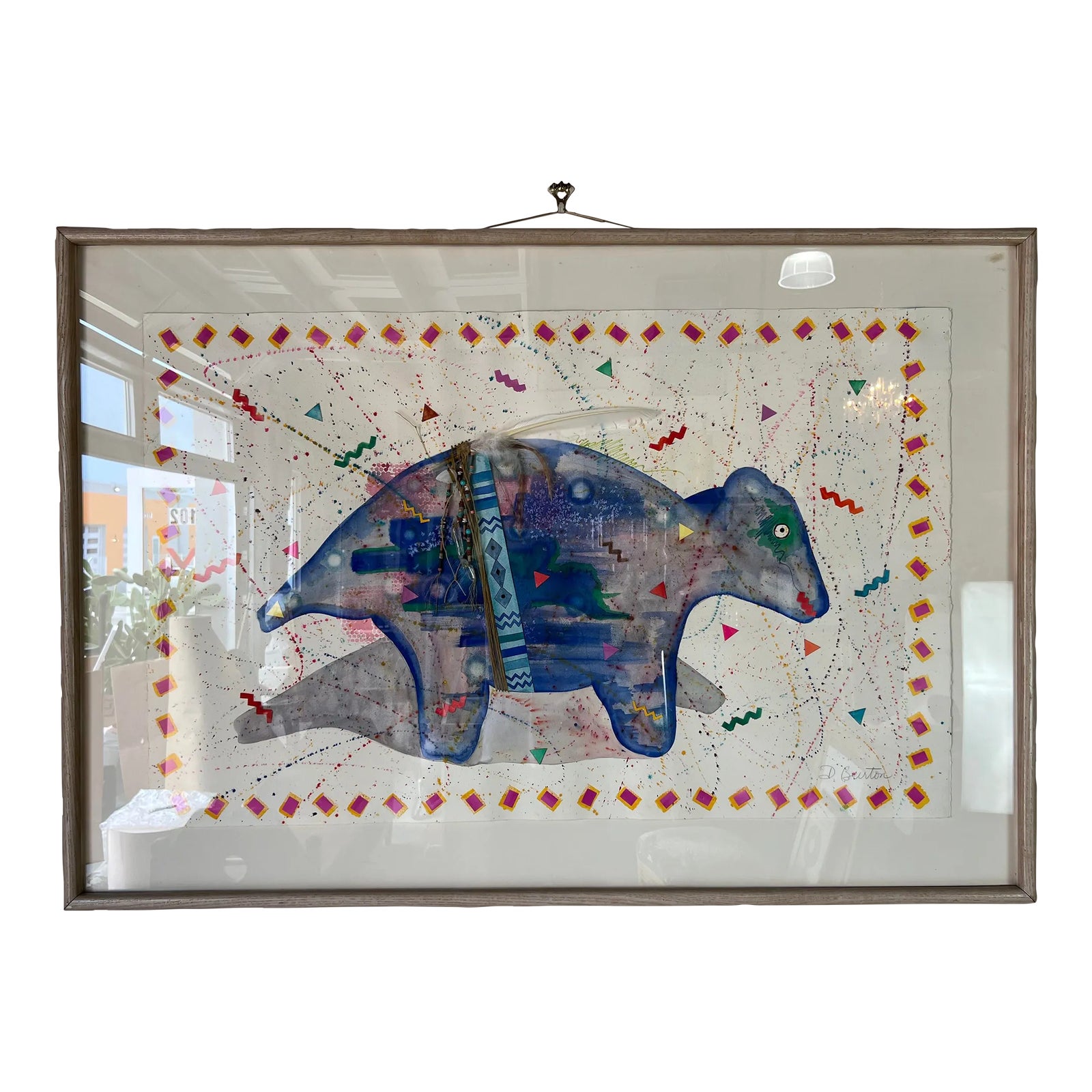 1980's D. Burton Mixed Media Collage Native American Wall Art Painting ...