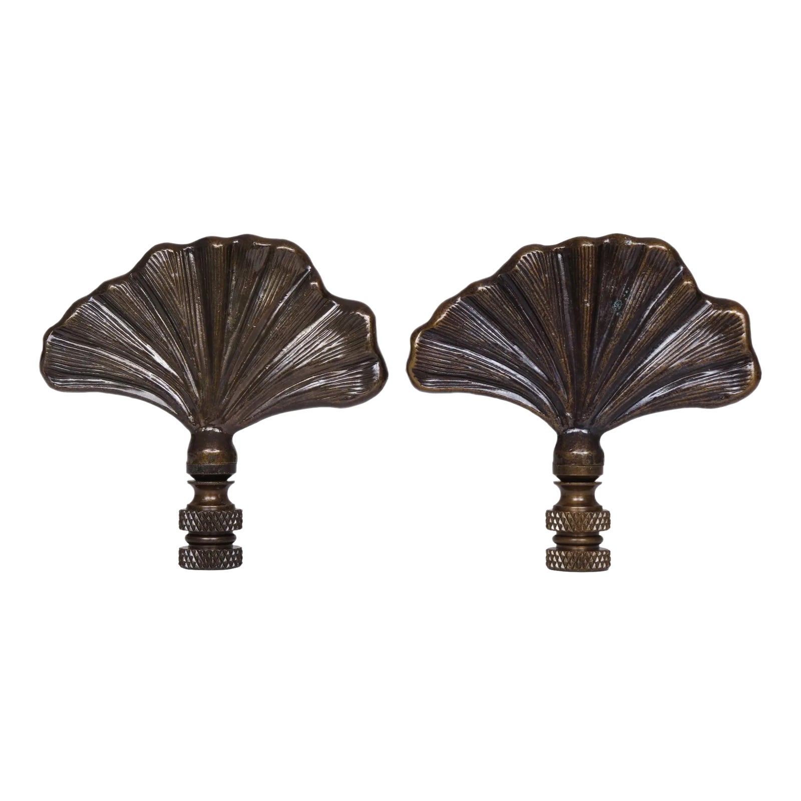 Antiqued Brass Shell Lamp Finials - a Pair | Chairish