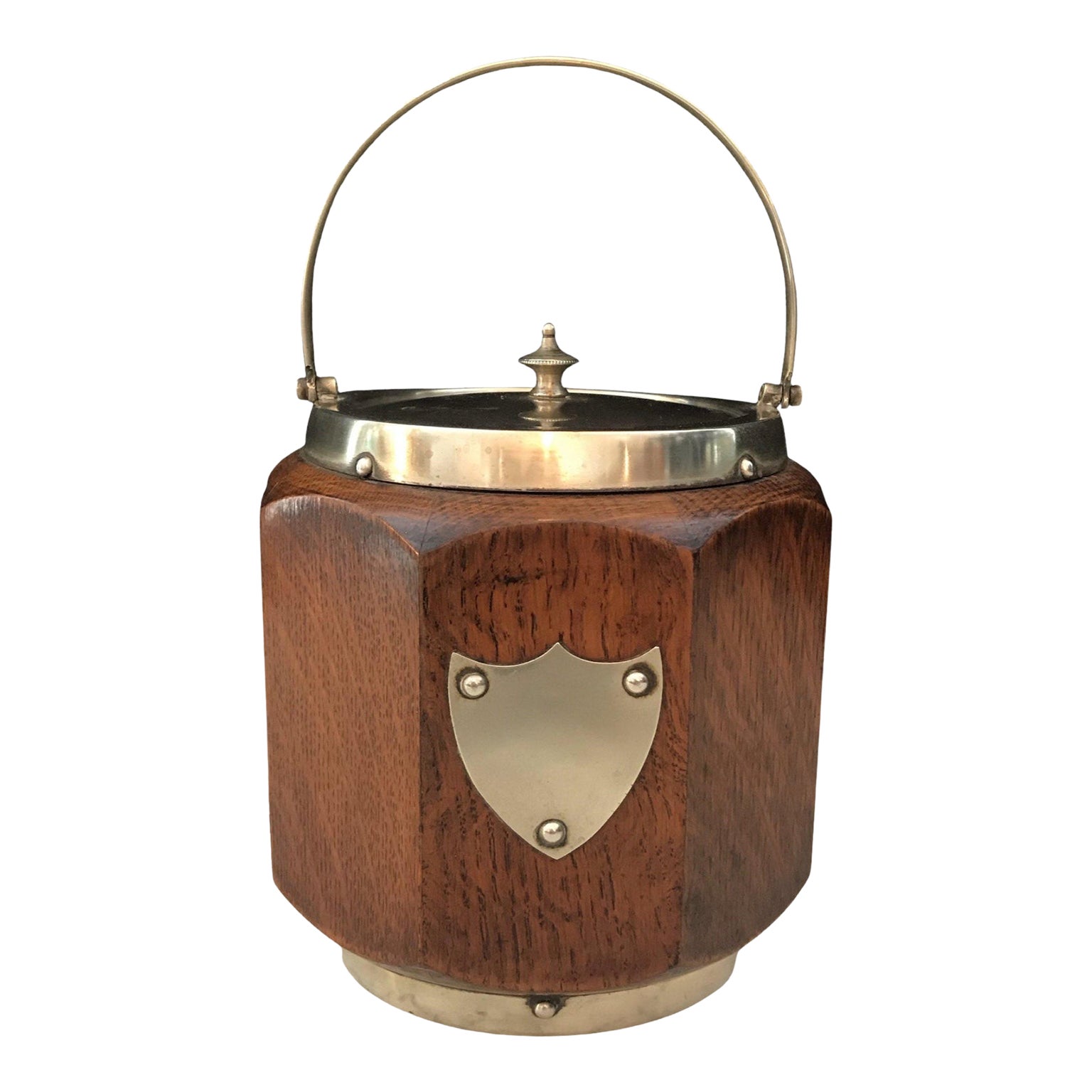 1920s Carved English Oak Biscuit Barrel | Chairish