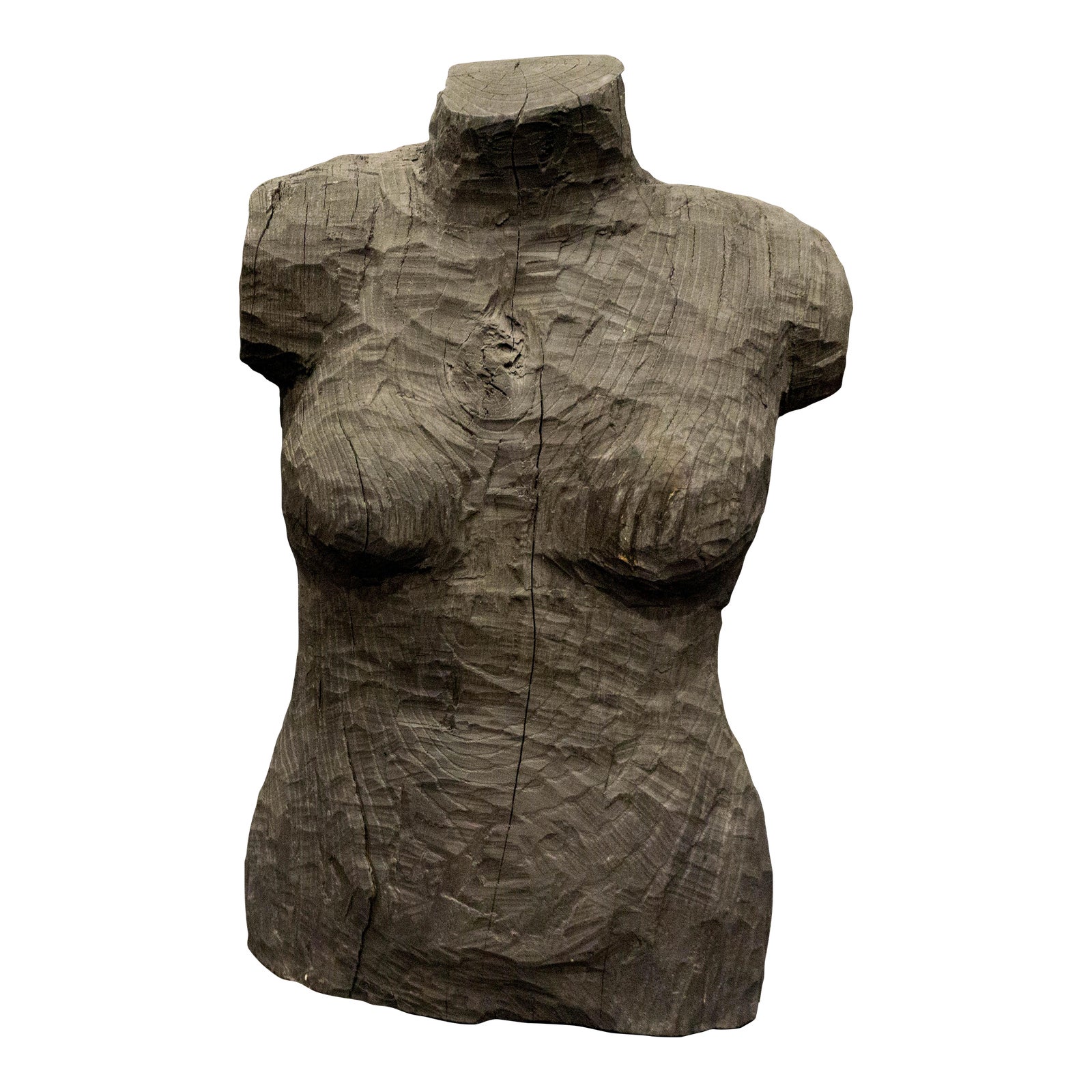 Mid 20th Century Carved Wood Female Torso Sculpture | Chairish