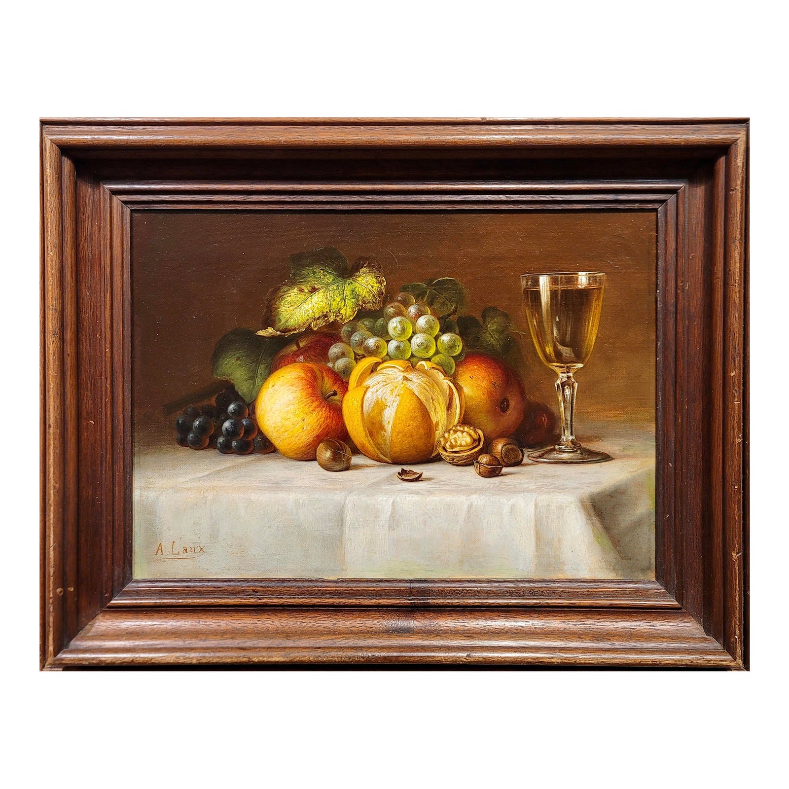 August Laux- Still Life With Fruits and a Glass of Wine-19th Century ...