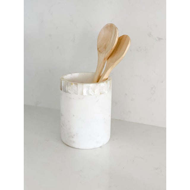 Mother of Pearl White Marble Serving Utensil Holder or Wine Cooler or ...