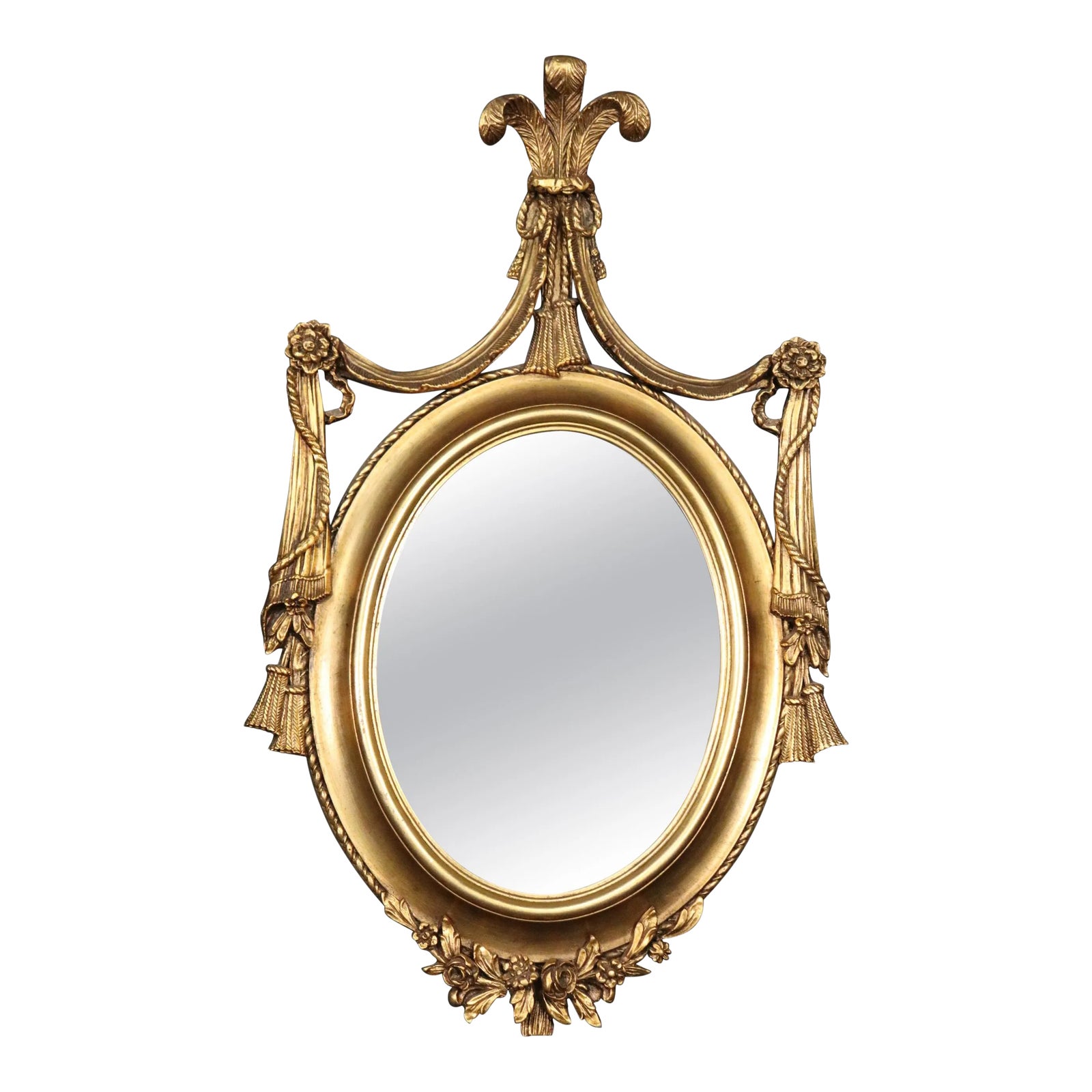 Gilded Adams Style Oval Mirror with Decorative Elements | Chairish