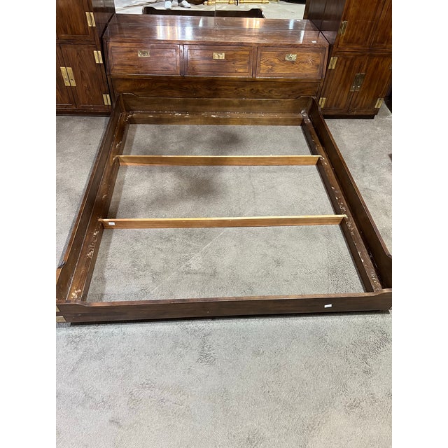Mid 20th Century Henredon Campaign Style King Pier Bed | Chairish