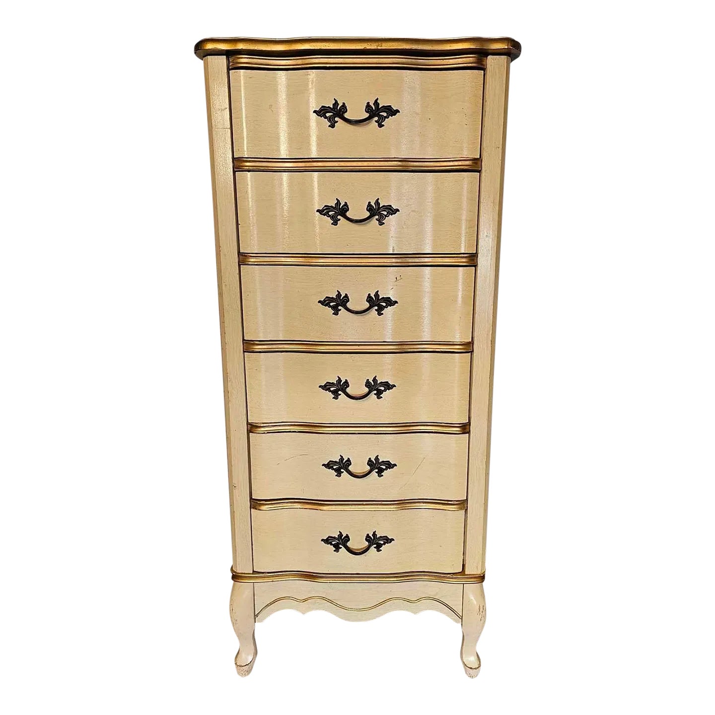 Late 20th Century Dixie Furniture French Provincial Style Walnut 6 Drawer Lingerie Chest