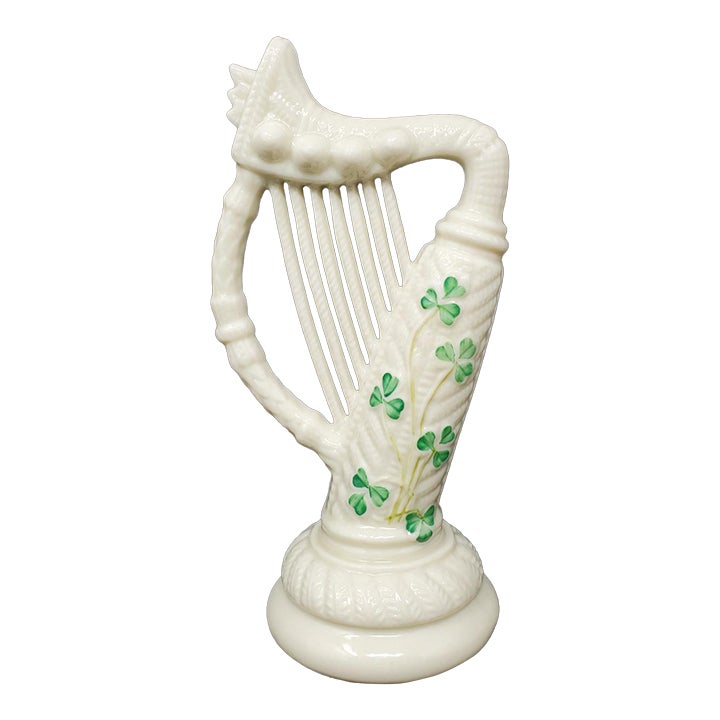 Vintage Belleek Irish Celtic Shamrock Bone China Harp Figurine- Ireland ...
