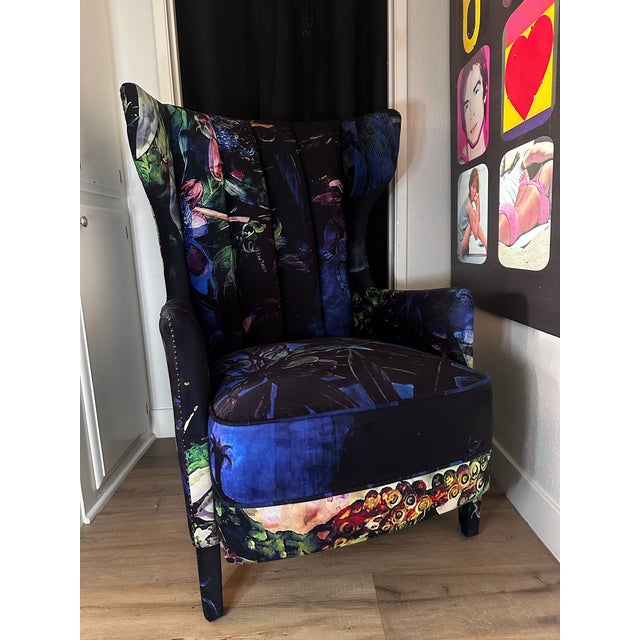 High-Back Manor Velvet Lounge Chair | Chairish