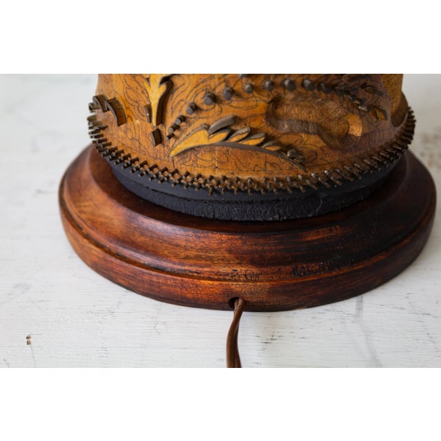 19th Century Belgian Carved Wood and Brass Wallpaper Roll Lamp | Chairish