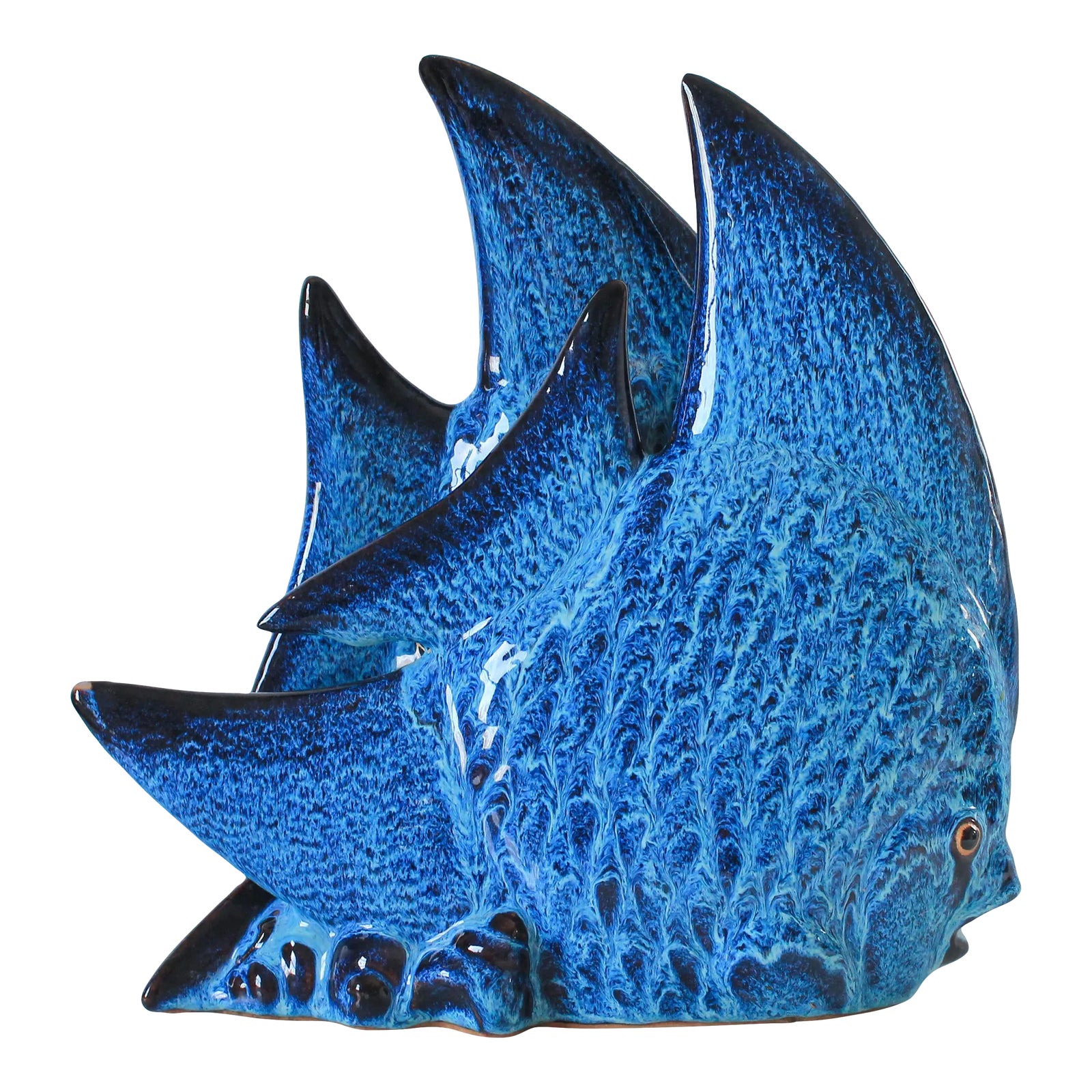 Vintage Blue Angelfish Glazed Ceramic Fish Sculpture | Chairish