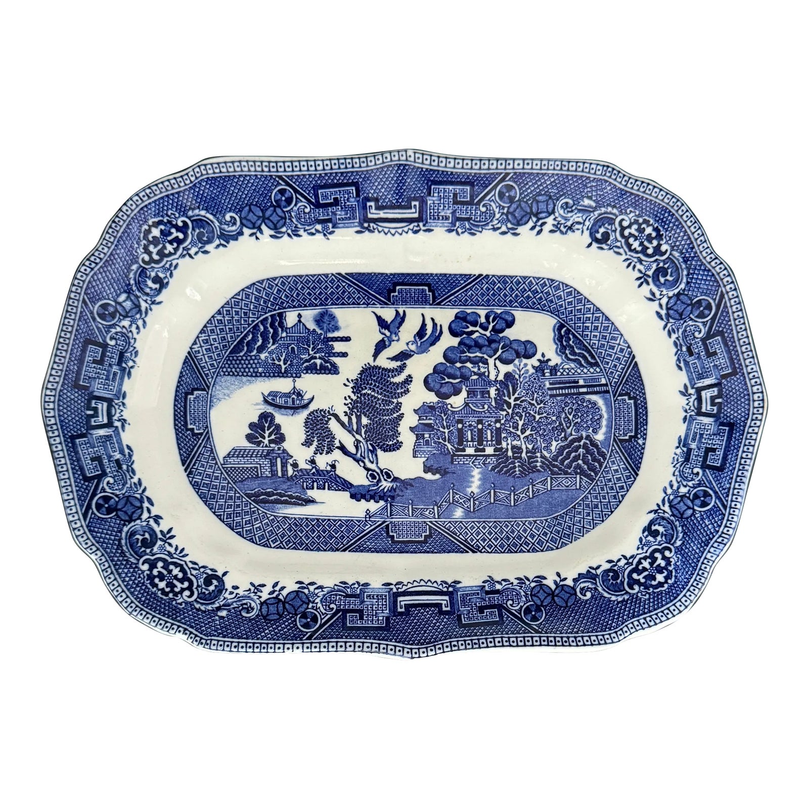 Antique English Blue Willow Platter | Chairish