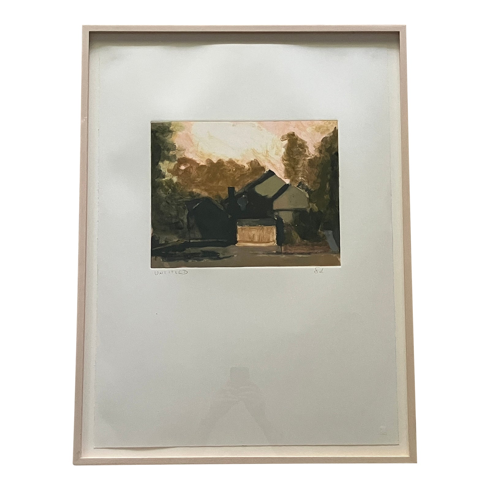 Wonderful Abstract Cottage Scene, Painting on Paper, Signed and Framed ...