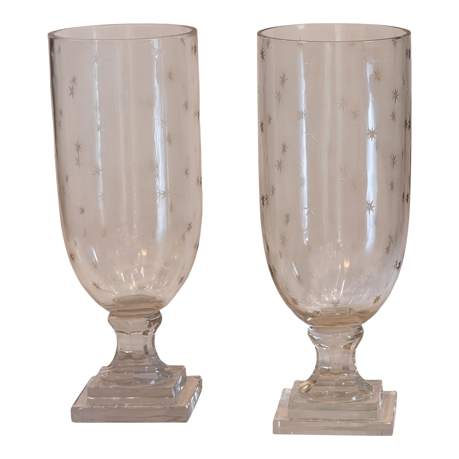 Pair of Etched Glass Vases With Star Motif | Chairish