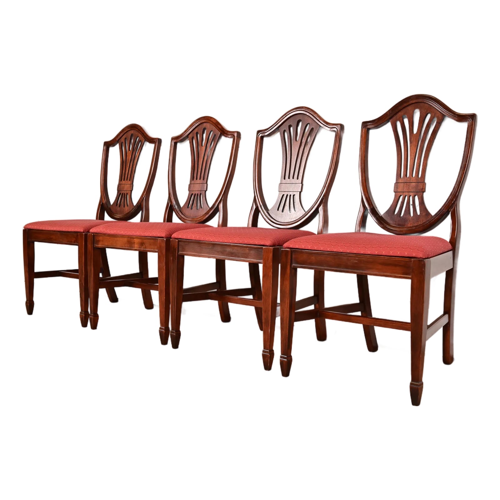Baker Furniture Style Federal Carved Mahogany Shield Back Dining Chairs ...