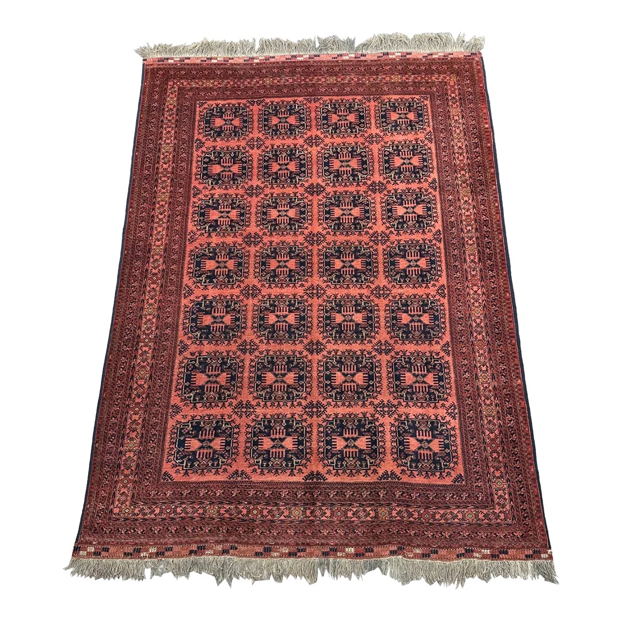 Vintage Afghan Hand Knotted Turkmen Ersari Pattern Rug | Chairish