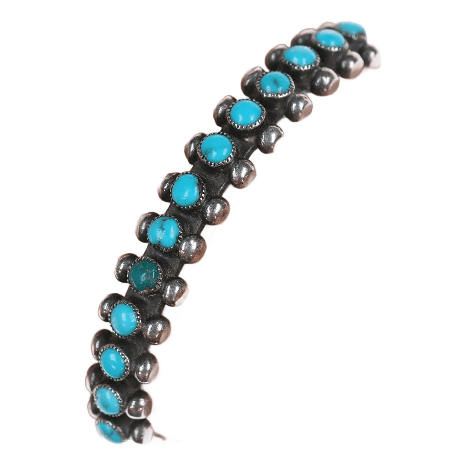 6.25" 30's-40's Snake Eye turquoise Zuni cuff bracelet with stamped ...