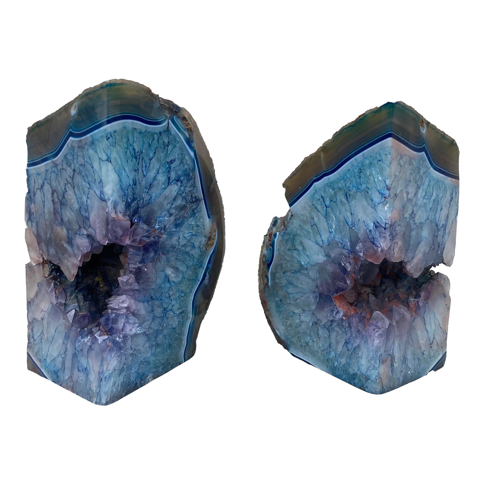 Vintage Blue Agate Geode Bookends- a Pair | Chairish