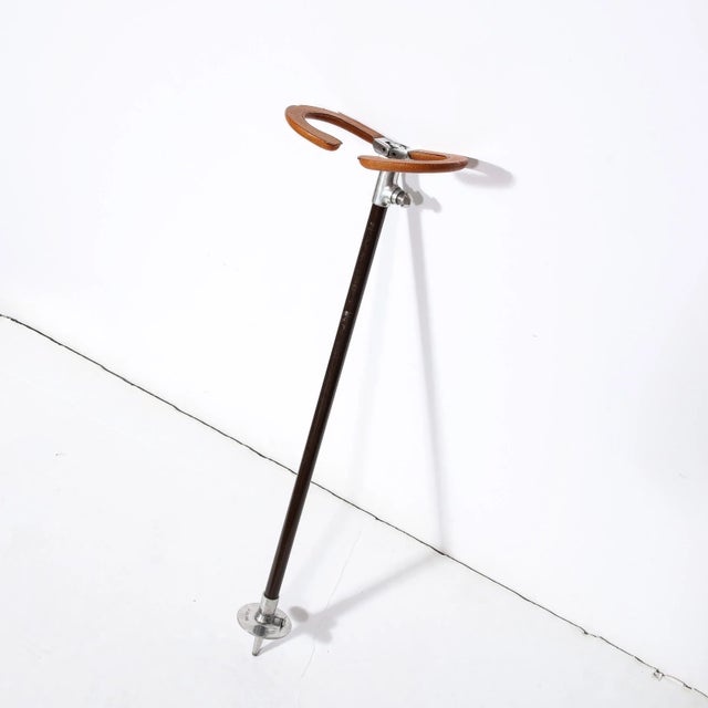 Leather, Aluminum & Macassar Ebony Walking Cane & Shooting Seat Signed ...
