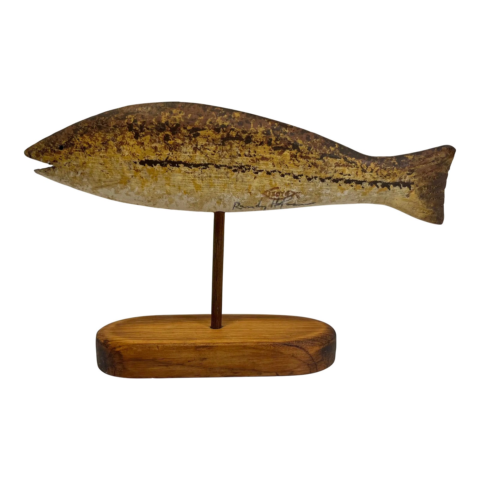 Vintage Wood Carved Hand Painted Fish Sculpture by Randy Hofman | Chairish
