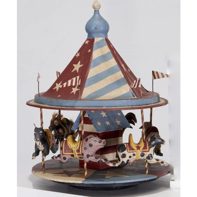 Large 20th Century Americana Folk Art Carousel With Painted Farm ...