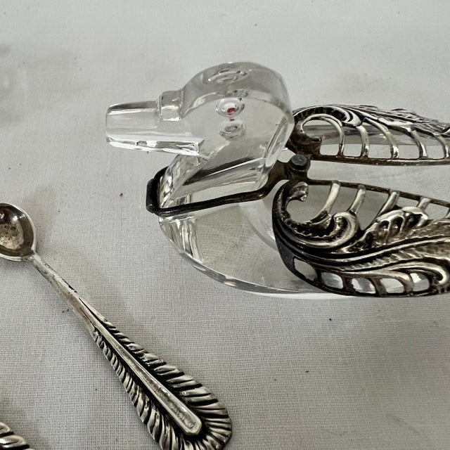 Rare Red Eyed Glass Duck Salt Cellars With .800 Silver Wings and Spoons ...