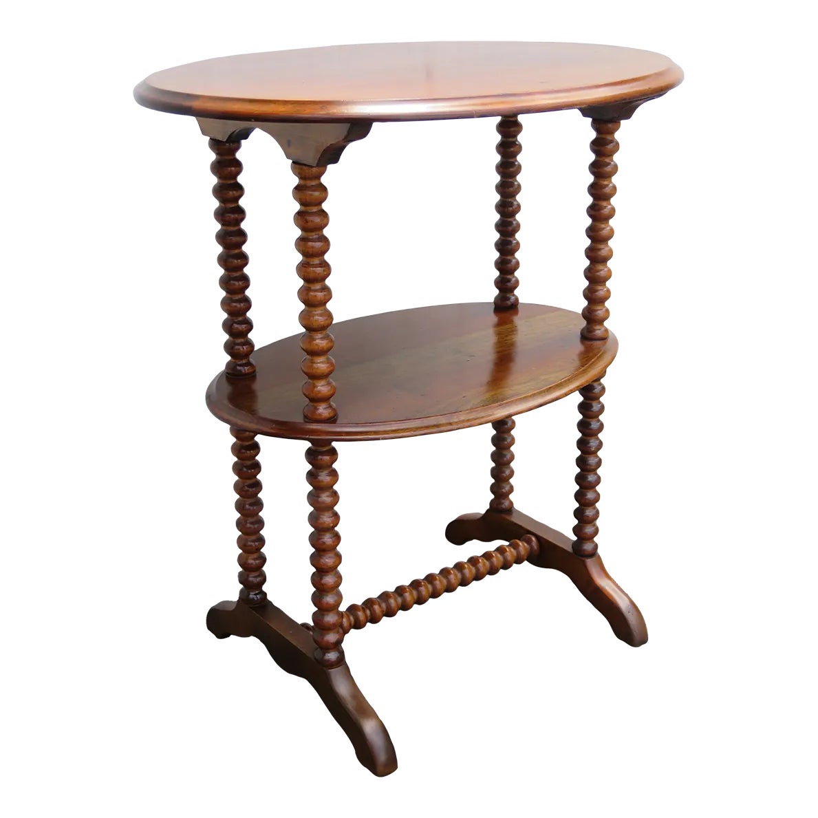 Early 1900s Solid Wood 2 Tiers Oval Side End Accent Table | Chairish