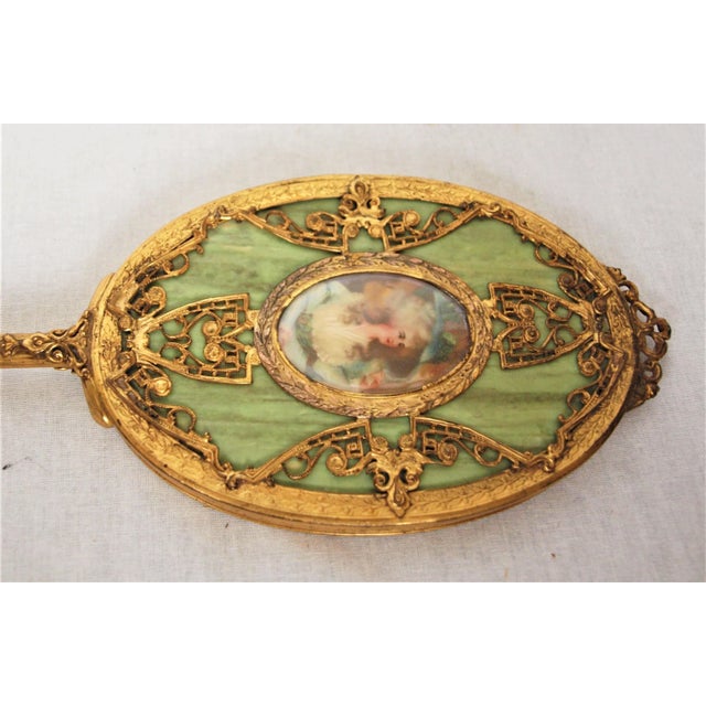Antique Gold Gilded Hand Mirror With Painted Portrait | Chairish