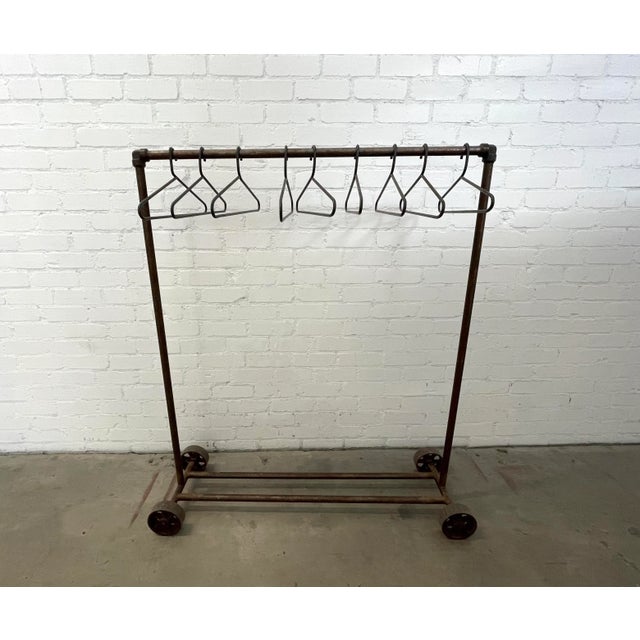 Industrial Rolling Garment Rack With Custom Hangers | Chairish