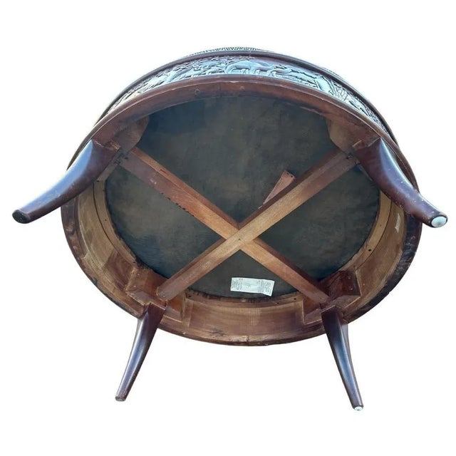 Sam Moore Round Cocktail Ottoman With Carved Teakwood Frame and Cheetah ...