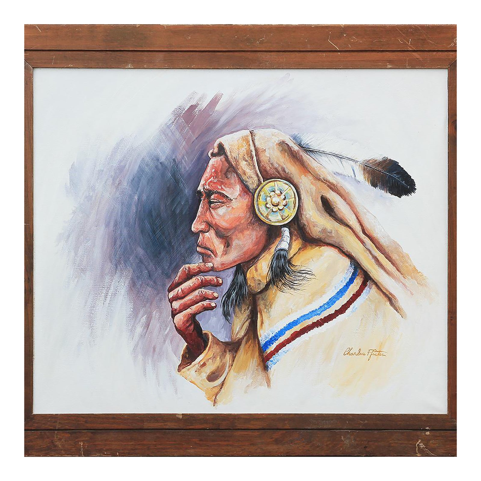 20th Century Naturalistic Aged Native American Profile Portrait ...